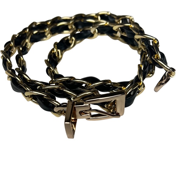Accessories | Chain Belt Black Faux Leather Gold Chain With Heart ...